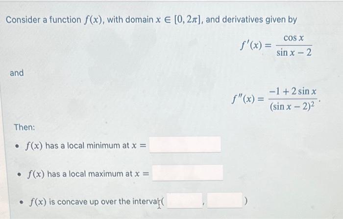 Solved Consider a function f(x), with domain x∈[0,2π], and | Chegg.com