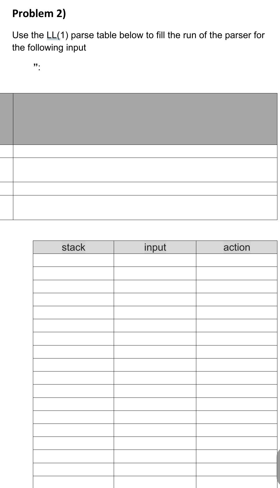 Solved Problem 1) Give the LL(1)-parse-table for the | Chegg.com