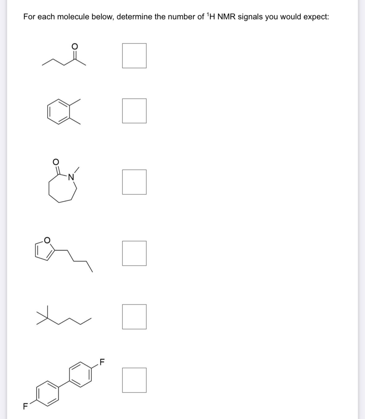 Solved For each molecule below, determine the number of ?1H | Chegg.com