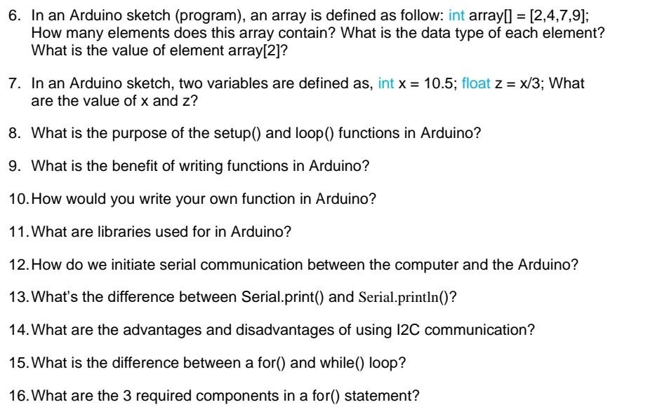 Solved 6 In An Arduino Sketch Program An Array Is 2522