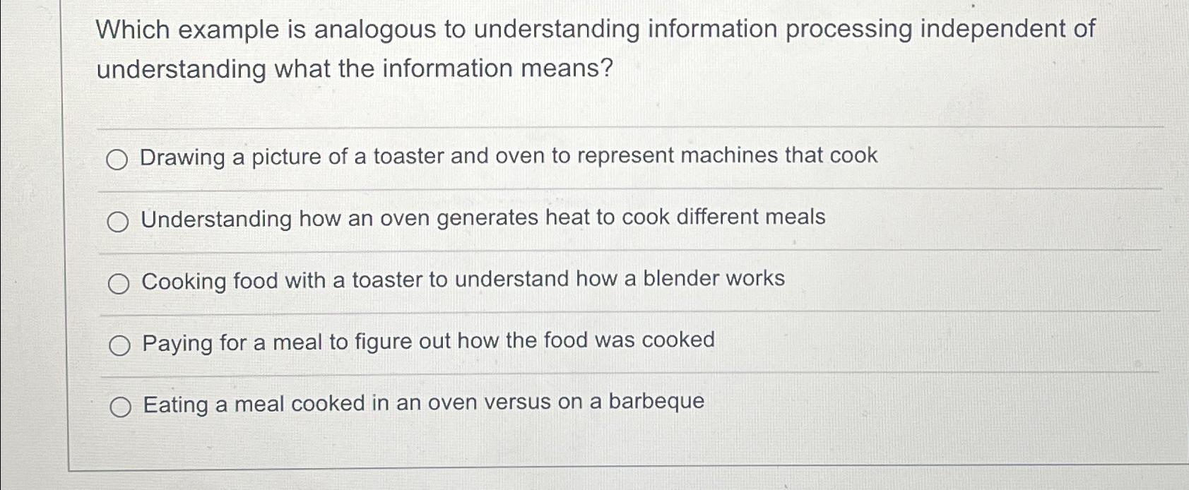 Solved Which example is analogous to understanding | Chegg.com