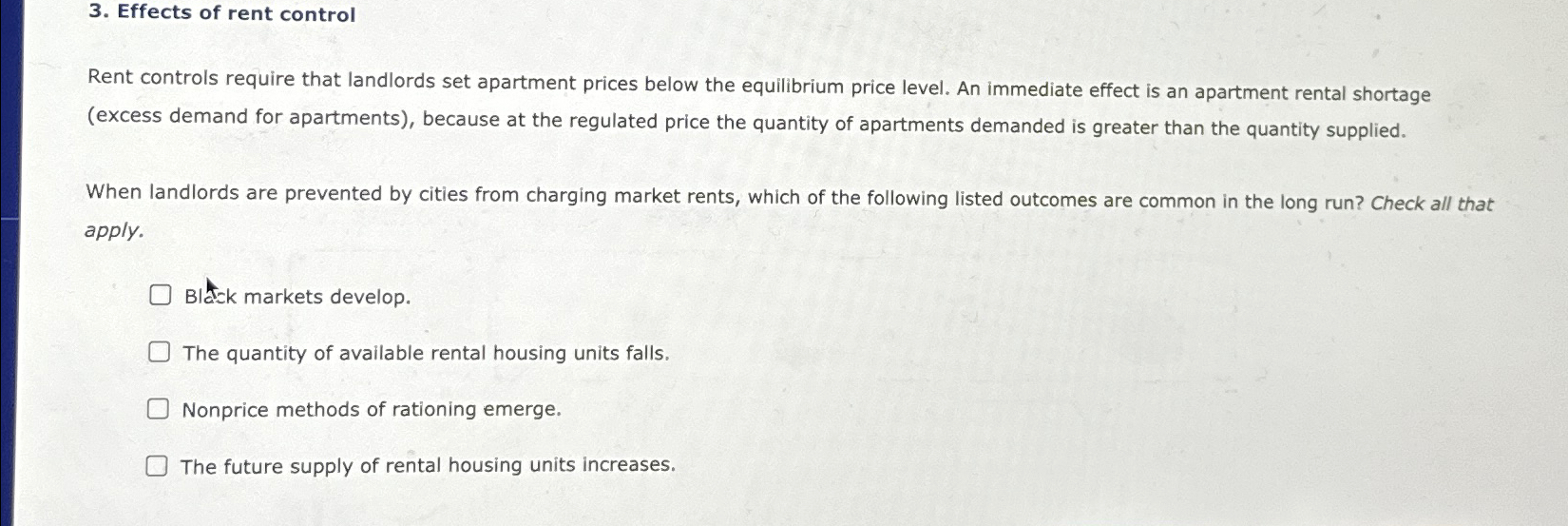 Solved Effects of rent controlRent controls require that | Chegg.com