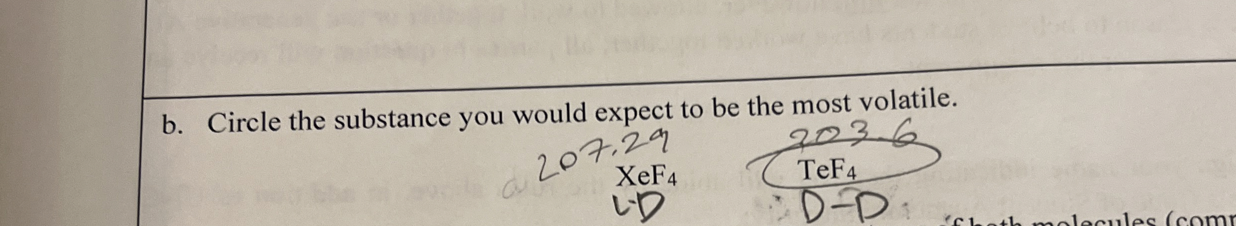 Solved b. ﻿Circle the substance you would expect to be the | Chegg.com