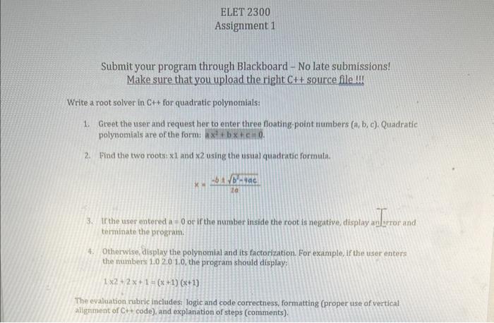 Solved Submit your program through Blackboard - No late | Chegg.com