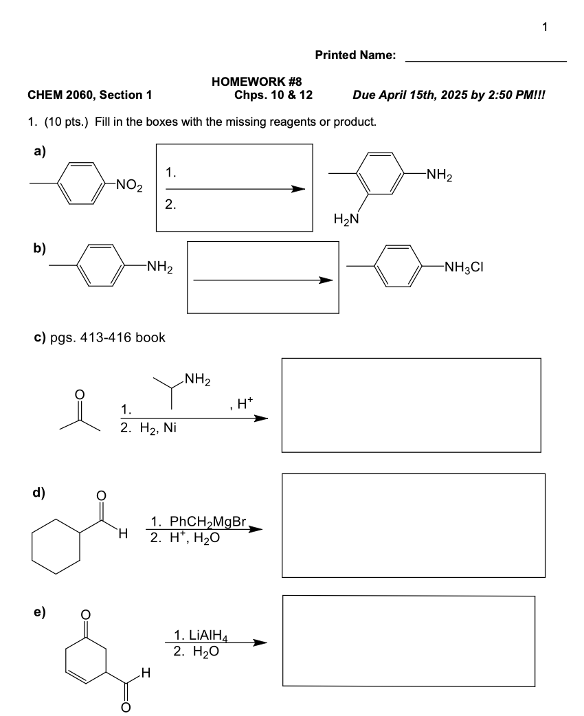 Solved Printed Name: CHEM 2060, ﻿Section 1 1. (10 ﻿pts.) | Chegg.com