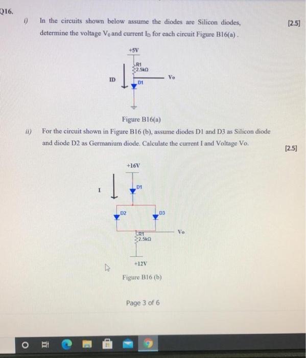 Solved 216. ) In the circuits shown below assume the diodes | Chegg.com