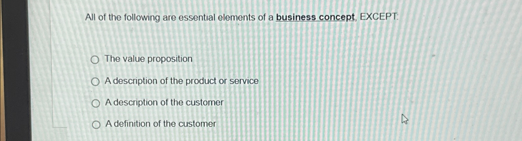 Solved All of the following are essential elements of a | Chegg.com