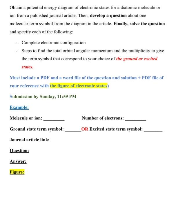 Obtain a potential energy diagram of electronic | Chegg.com