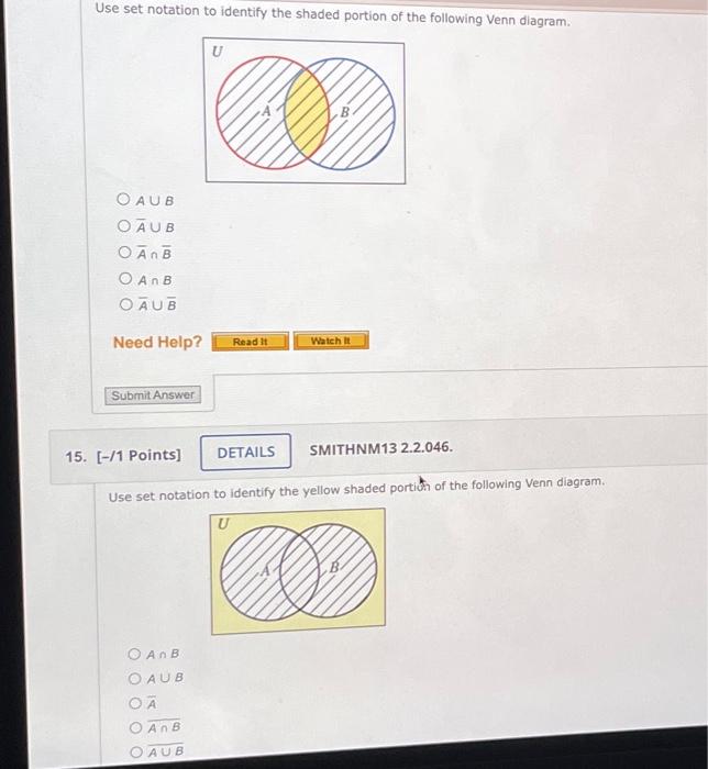 Solved A1 3. [−/1 Points ] SMITHNM132.2.030. a U CUse set | Chegg.com