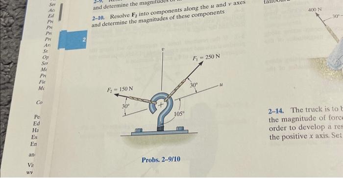 2-10. Resolve F2 into components along the u and v | Chegg.com