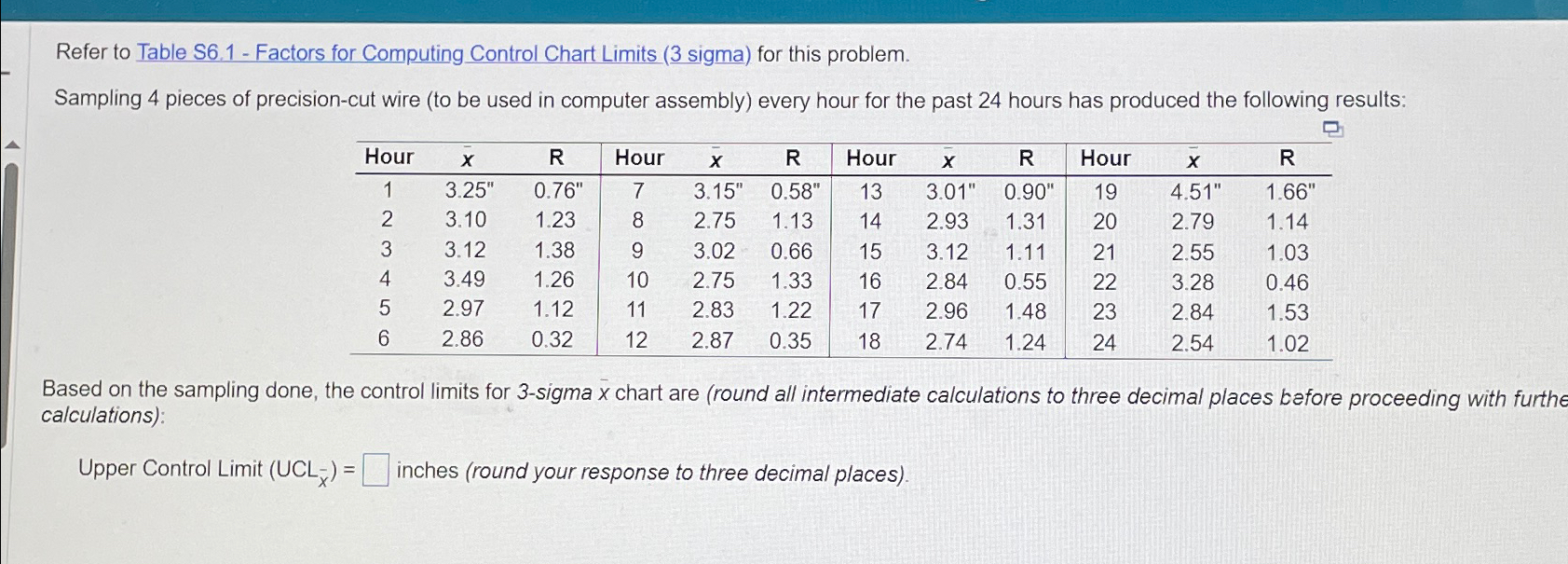Refer to Table S6.1 - ﻿Factors for Computing Control | Chegg.com