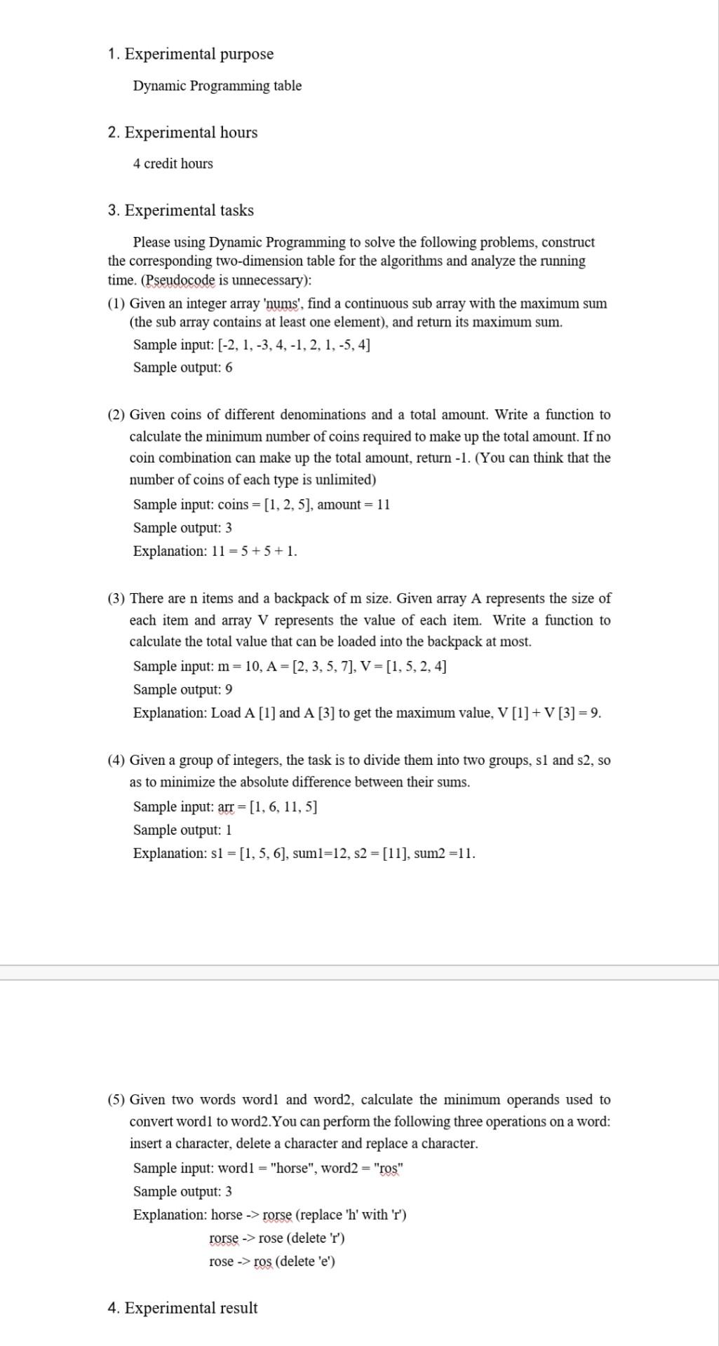 Solved 2. Experimental hours 4 credit hours 3. Experimental | Chegg.com