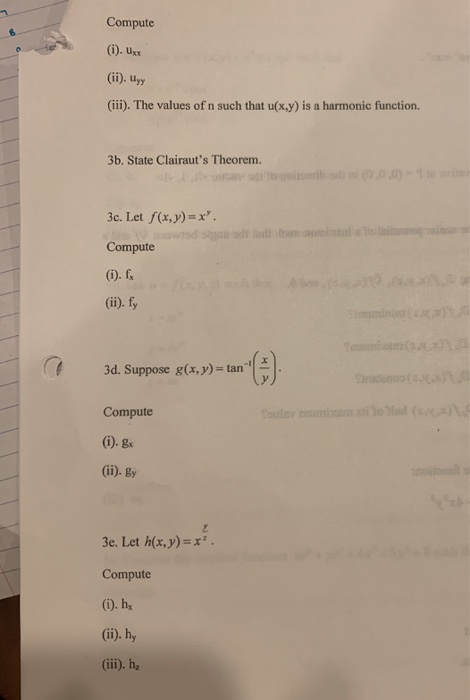 Solved Q3. 3a. Let u(x,y)=x" - y". Compute (1). Uxx (ii). | Chegg.com