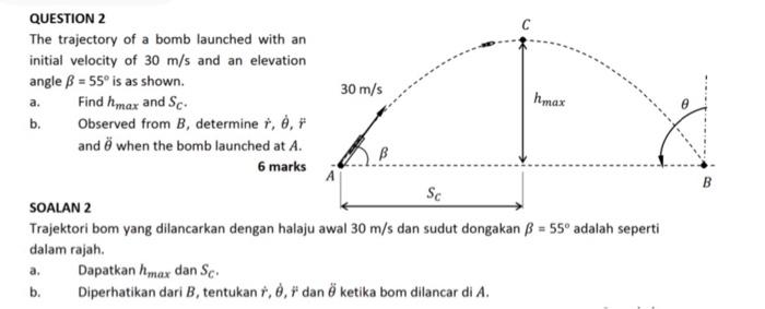 Solved QUESTION 2 The trajectory of a bomb launched with an | Chegg.com