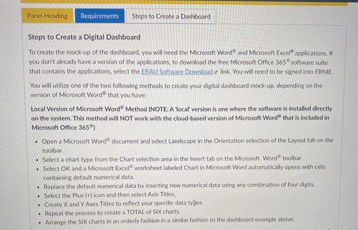 Solved Overview Panel Heading Requirements Steps to Create a | Chegg.com