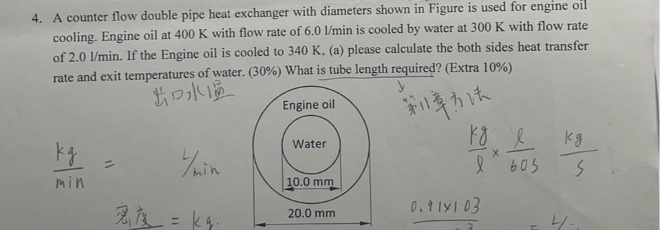 Solved 4. ﻿A counter flow double pipe heat exchanger with | Chegg.com