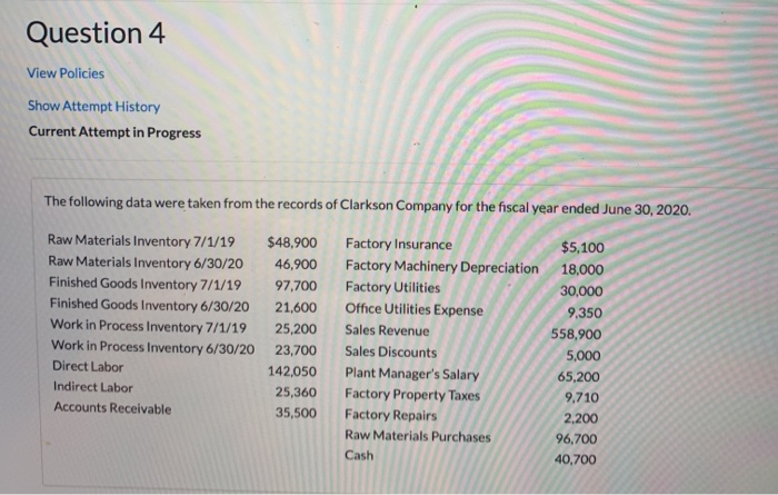 Solved Question 4 View Policies Show Attempt History Current | Chegg.com