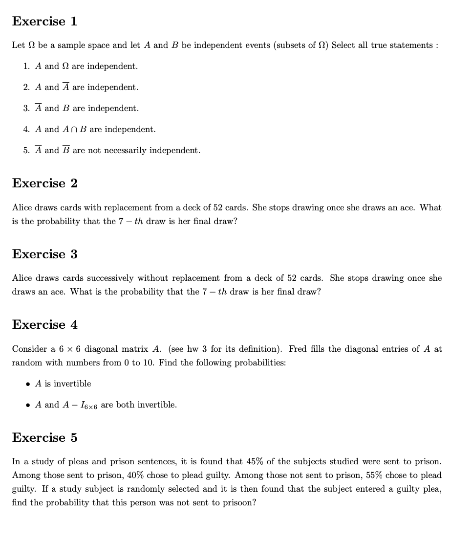 Solved Exercise 1Let Ω ﻿be a sample space and let A and B | Chegg.com