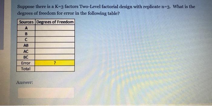 Solved Suppose there is a K=3 factors Two-Level factorial | Chegg.com