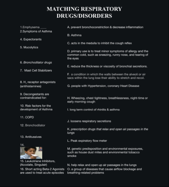 MATCHING RESPIRATORY DRUGS/DISORDERS1.Emphysema | Chegg.com