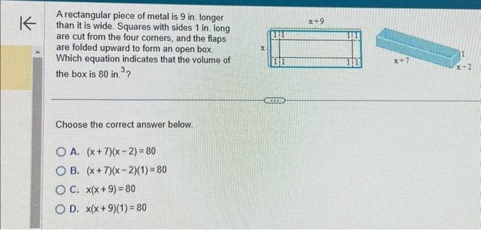 Solved ↑ A rectangular piece of metal is 9 in. longer than | Chegg.com