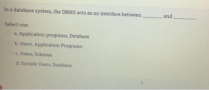 Solved In a database system, the DBMS acts as an interface | Chegg.com