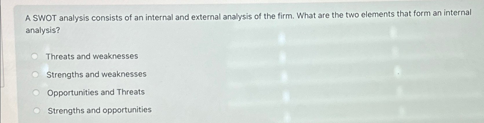 Solved A SWOT analysis consists of an internal and external | Chegg.com