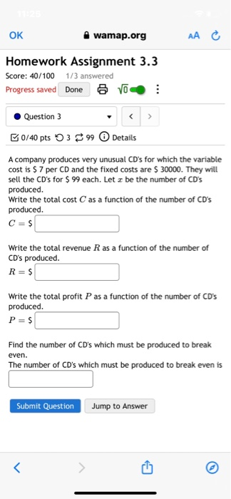 Solved OK wamap.org АА С Homework Assignment 3.3 Score: | Chegg.com