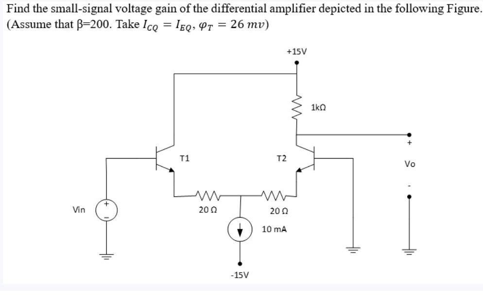 Solved Find the small-signal voltage gain of the | Chegg.com