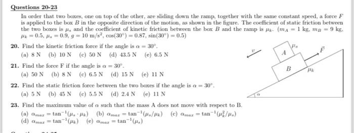 Solved Questions 20-23 In order that two boxes, one on top | Chegg.com