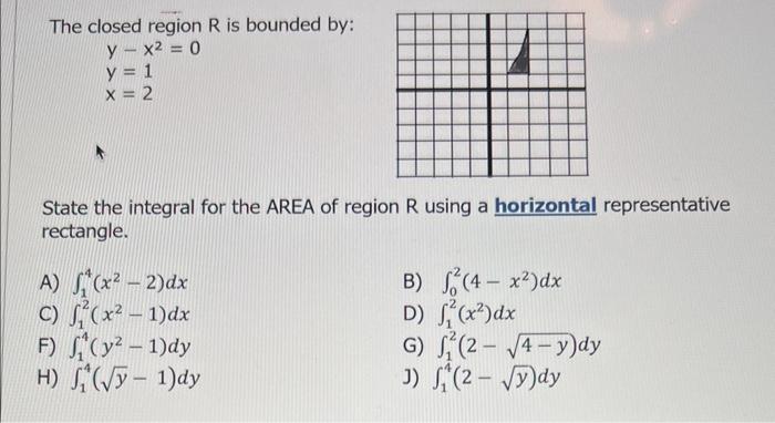 Solved The closed region R is bounded by: y−x2=0y=1x=2 State | Chegg.com