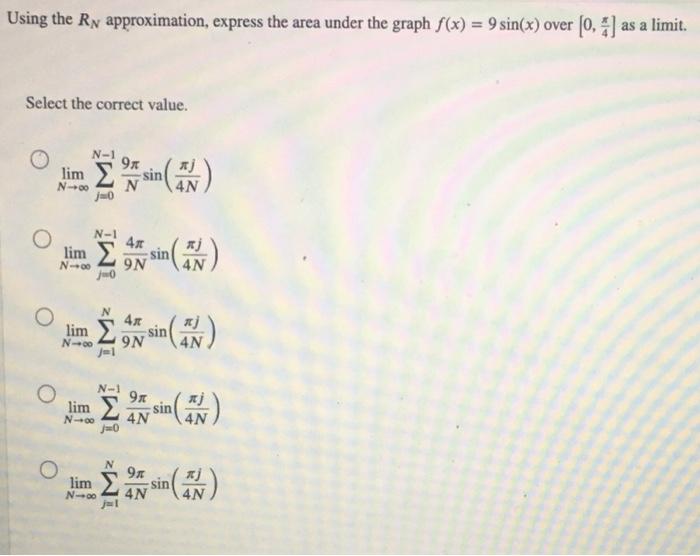 Solved Using the RN approximation, express the area under | Chegg.com