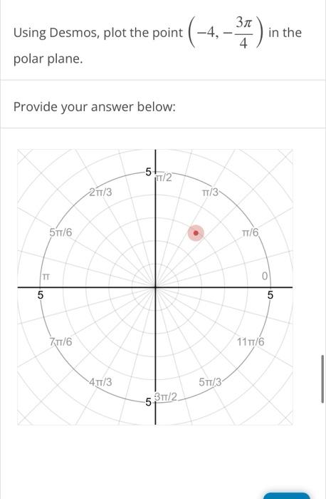 Using Desmos, plot the point (−4,−43π) in the polar | Chegg.com