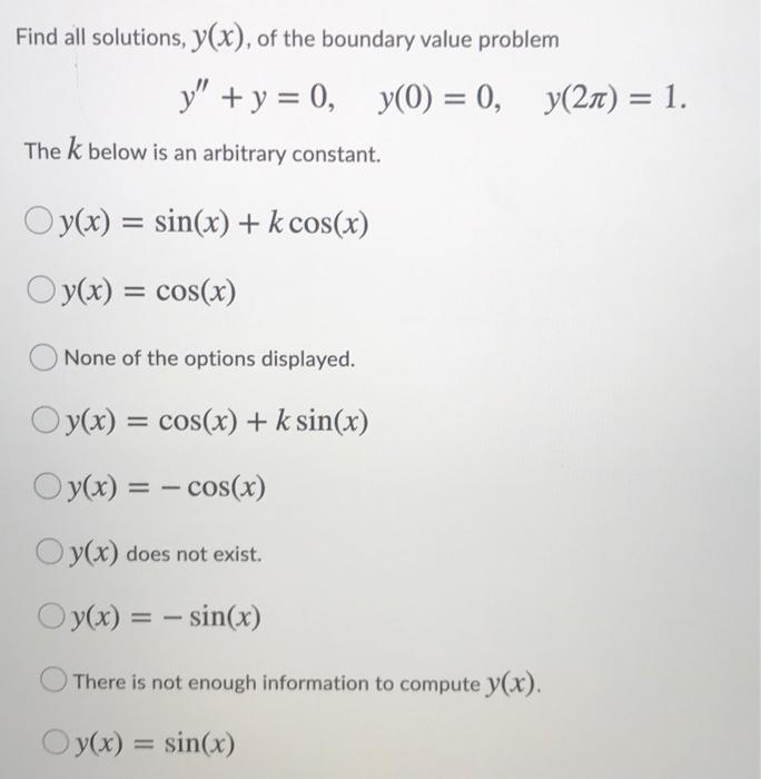 Solved Find all solutions, y(x), of the boundary value | Chegg.com