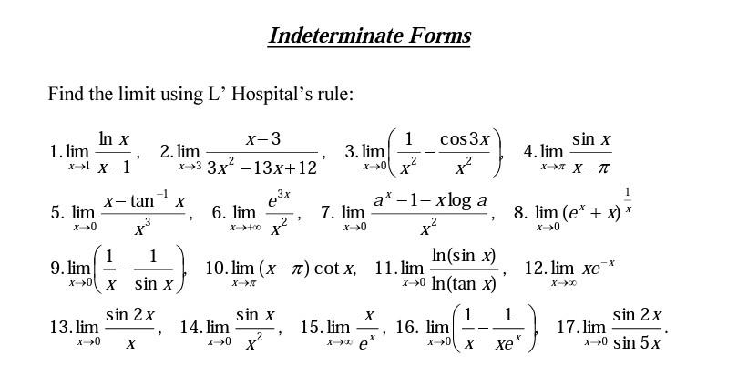 Solved Find the limit using L' Hospital's rule: 1. | Chegg.com