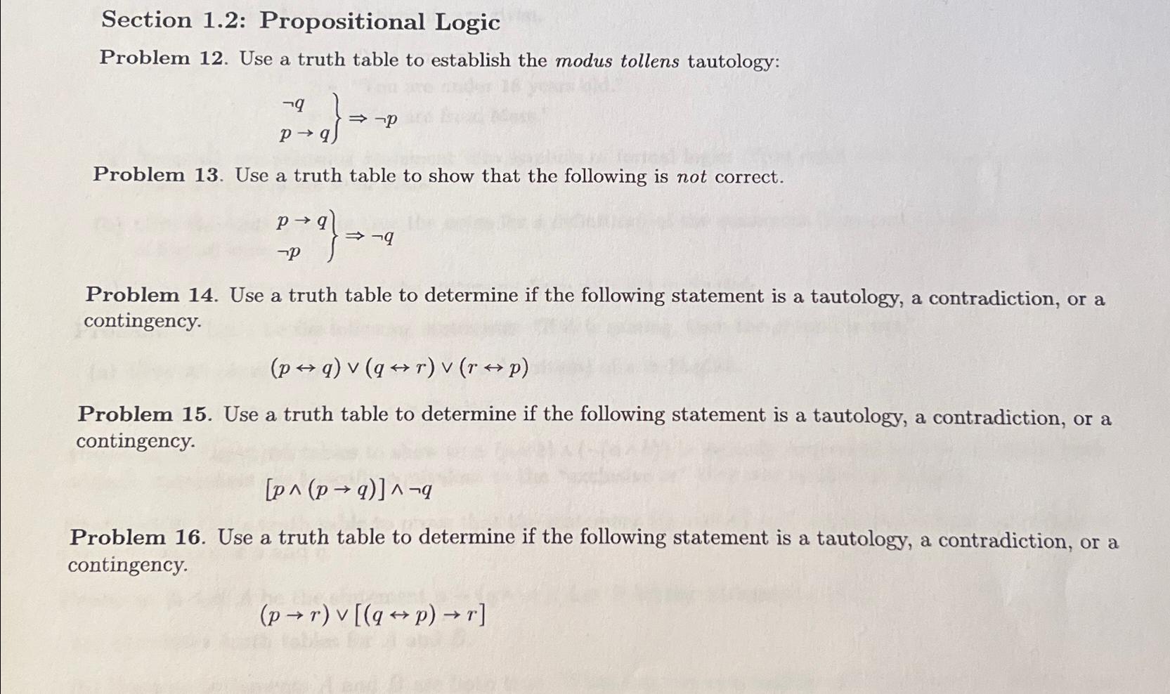 Solved Section 1.2: Propositional LogicProblem 12. ﻿Use a | Chegg.com