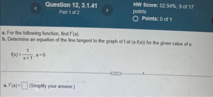 Solved a. For the following function, find f′(a). b. | Chegg.com
