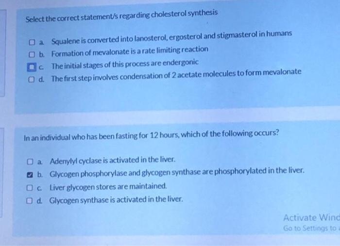 Solved Select The Correct Statement S Regarding Cholesterol
