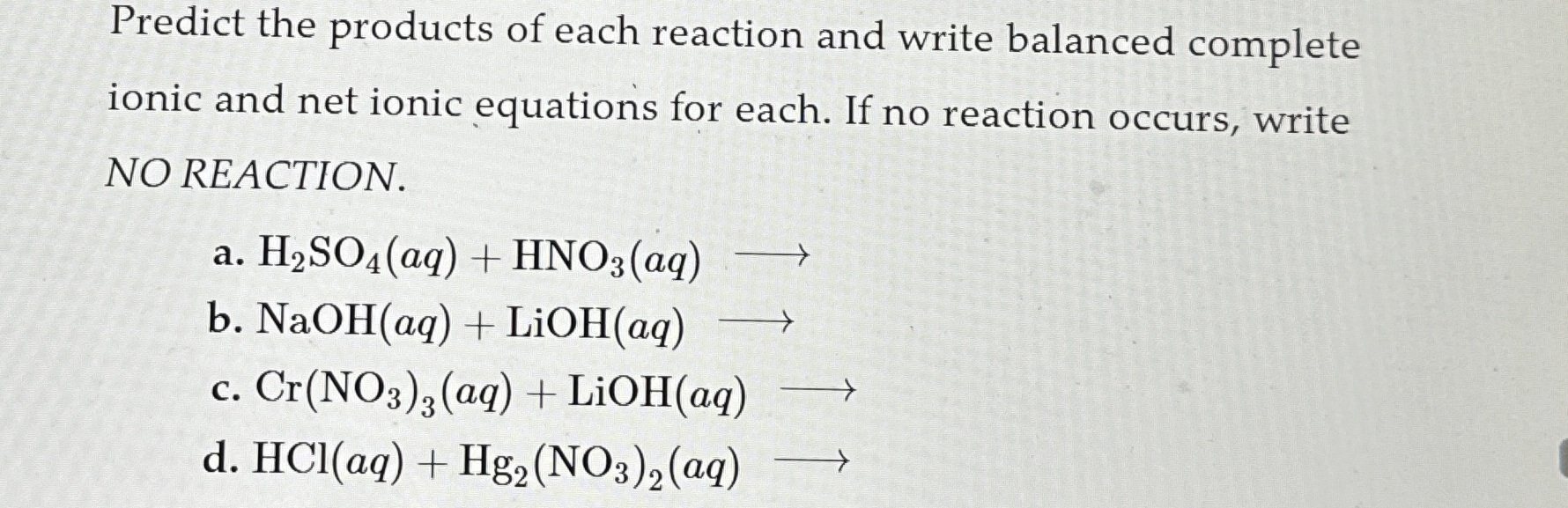 Predict the products of each reaction and write | Chegg.com