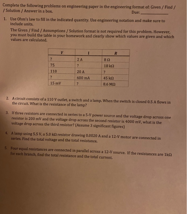 Solved Complete the following problems on engineering paper | Chegg.com