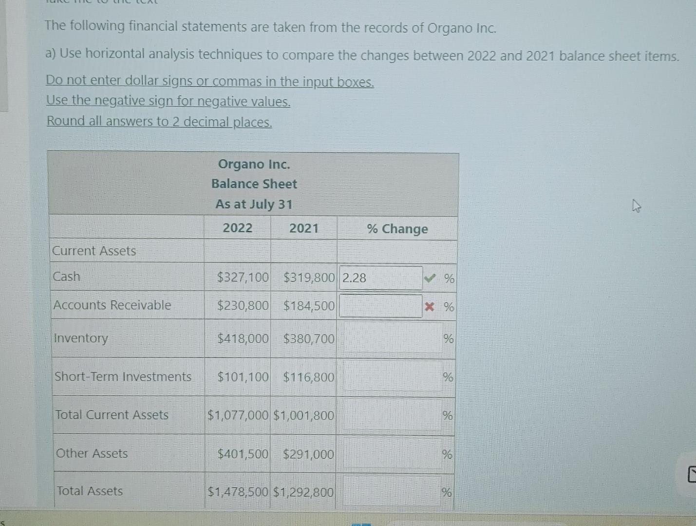 Solved The following financial statements are taken from the | Chegg.com
