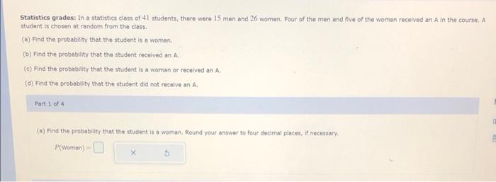 Solved Statistics grades: In a statistics class of 41 | Chegg.com