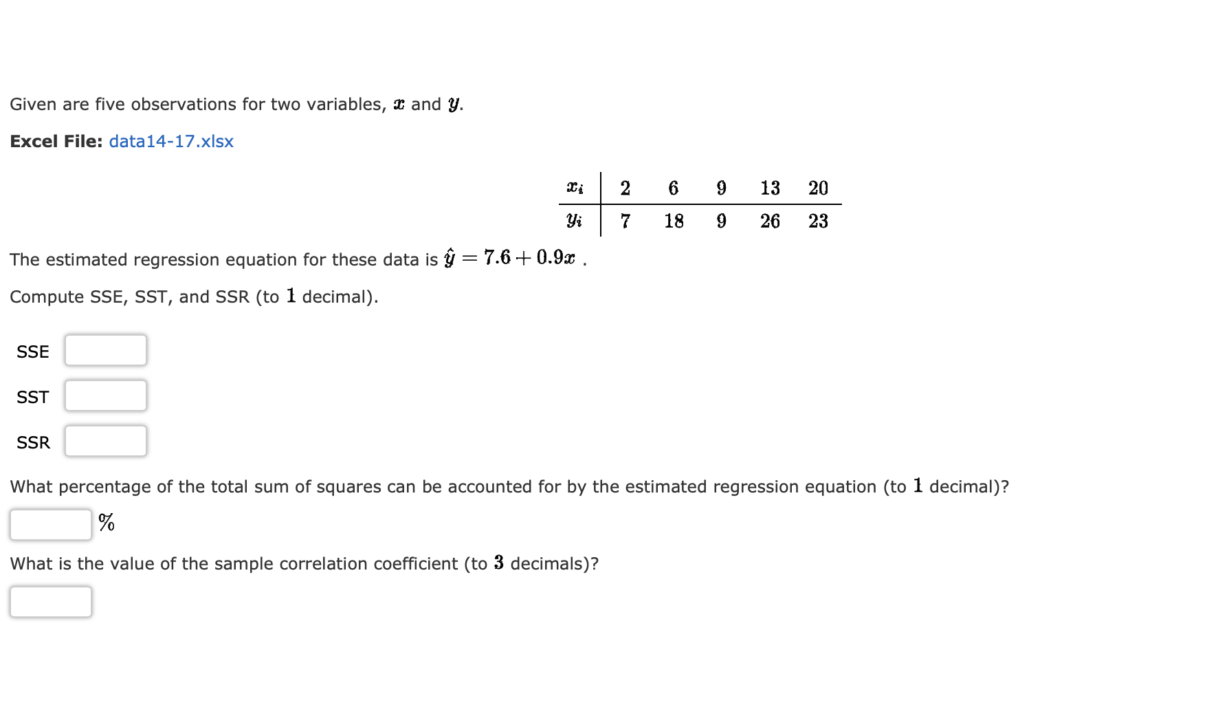 Given are five observations for two variables, x ﻿and | Chegg.com