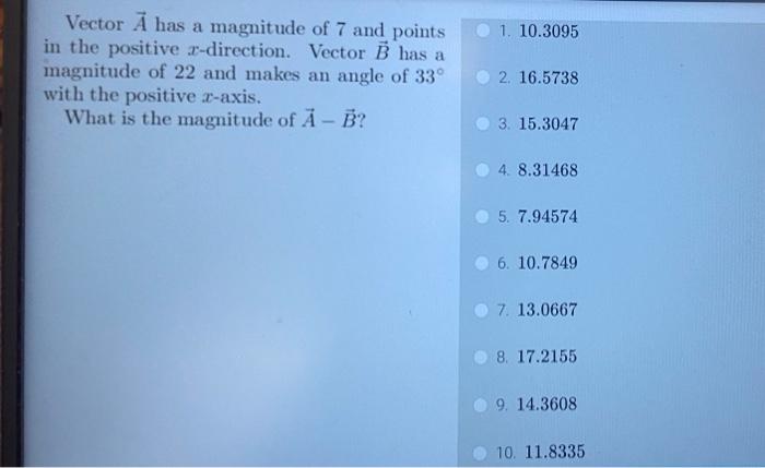 Solved Vector A has a magnitude of 7 and points in the | Chegg.com