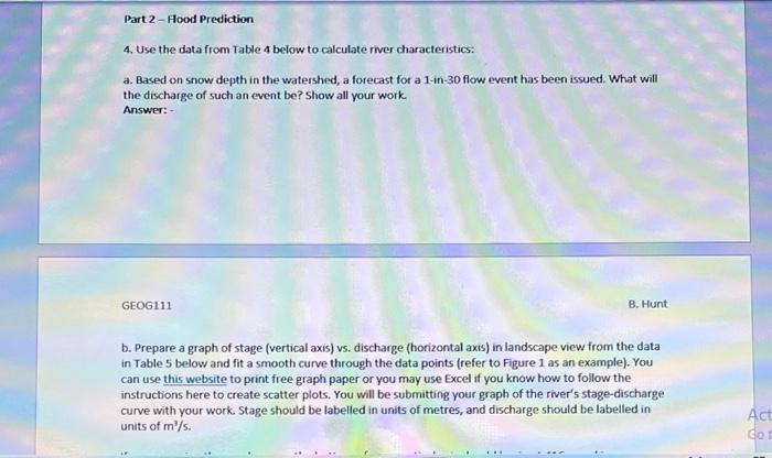 Solved 4. Use the data from Table 4 below to calculate river | Chegg.com