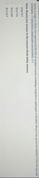 Solved Jamie is single. In 2024, ﻿she reported $100,400 ﻿of | Chegg.com