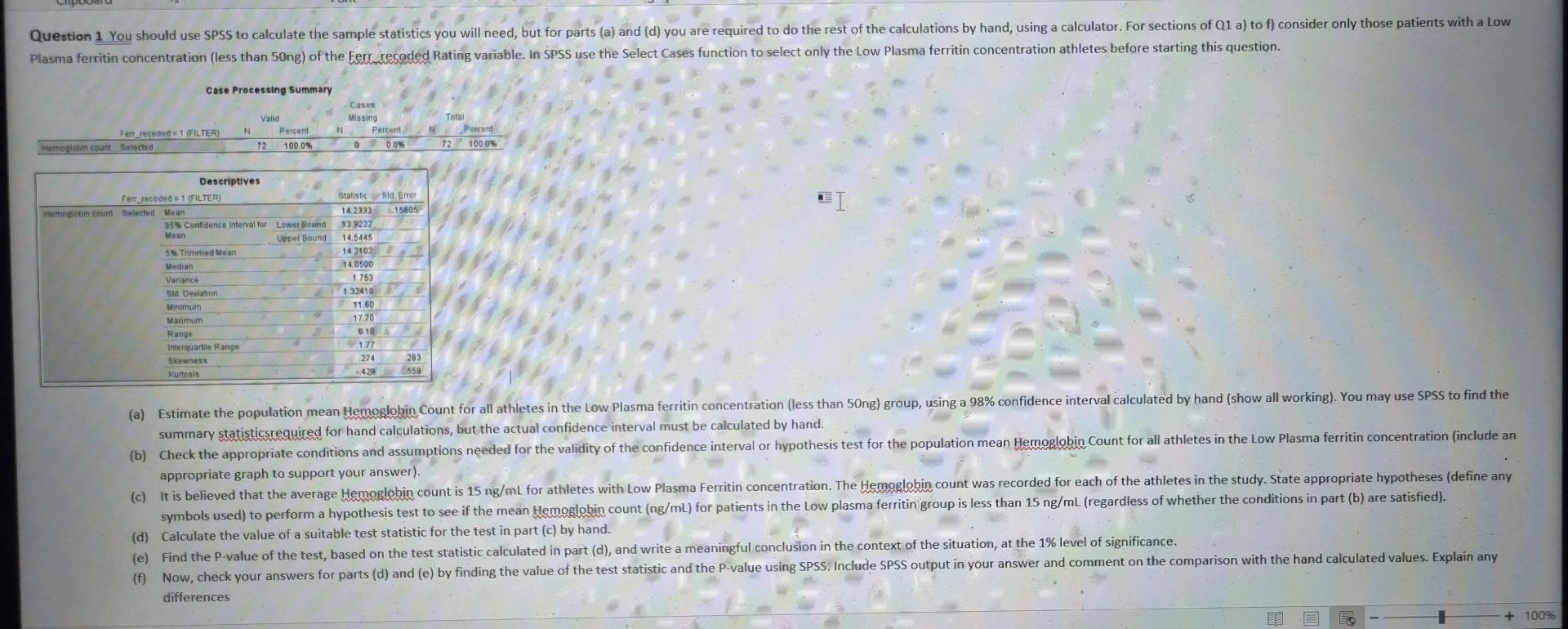 summary statisticsrequired for hand calculations, but | Chegg.com