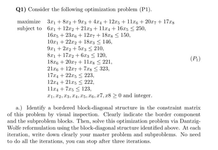 Solved Identify a bordered block-diagonal structure in the | Chegg.com