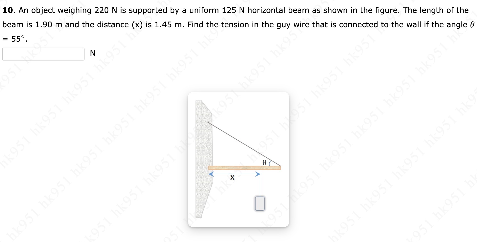 Solved An object weighing 220N ﻿is supported by a uniform | Chegg.com