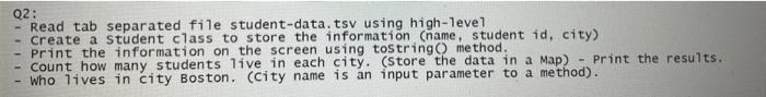 Solved Q2: - Read tab separated file student-data.tsv using | Chegg.com